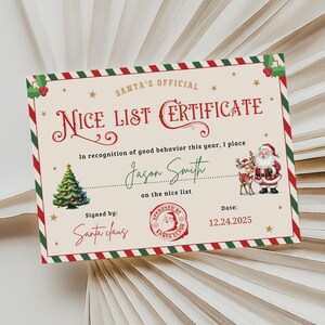 EDITABLE Nice List Certificate Printable Santa's Official Document Girl ...
