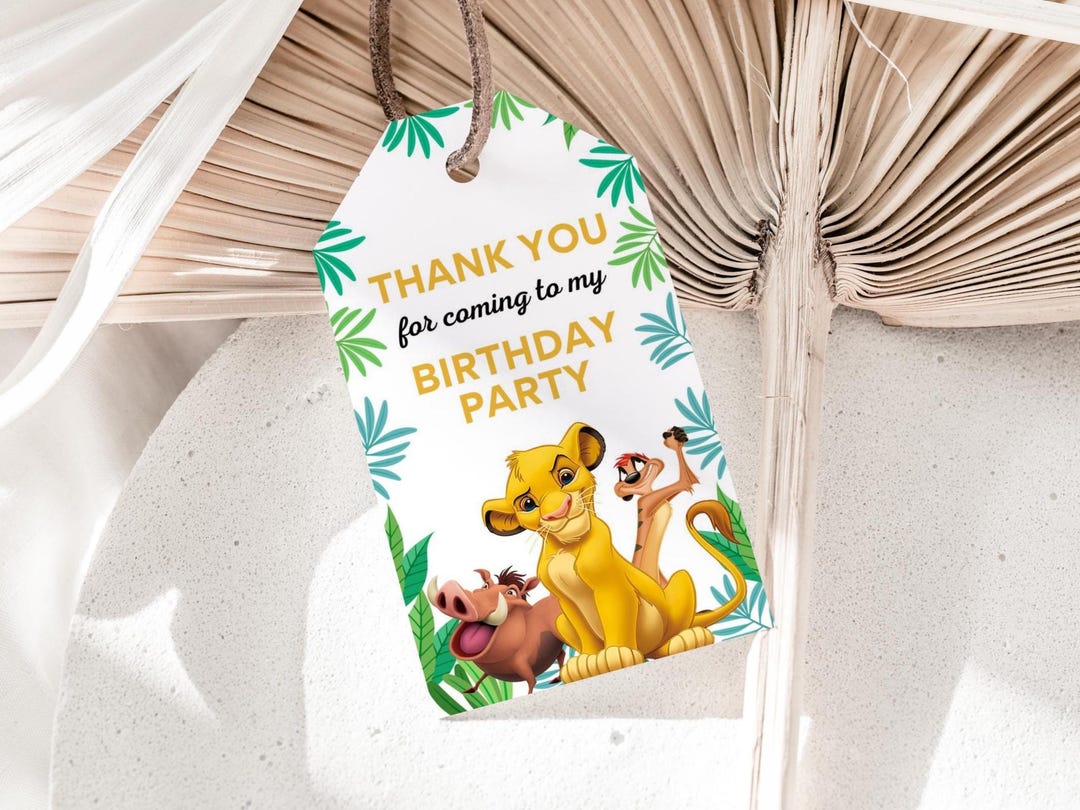 Lion King Favor Tag, Simba Thank You Tag, Lion King Birthday Favor Tag ...