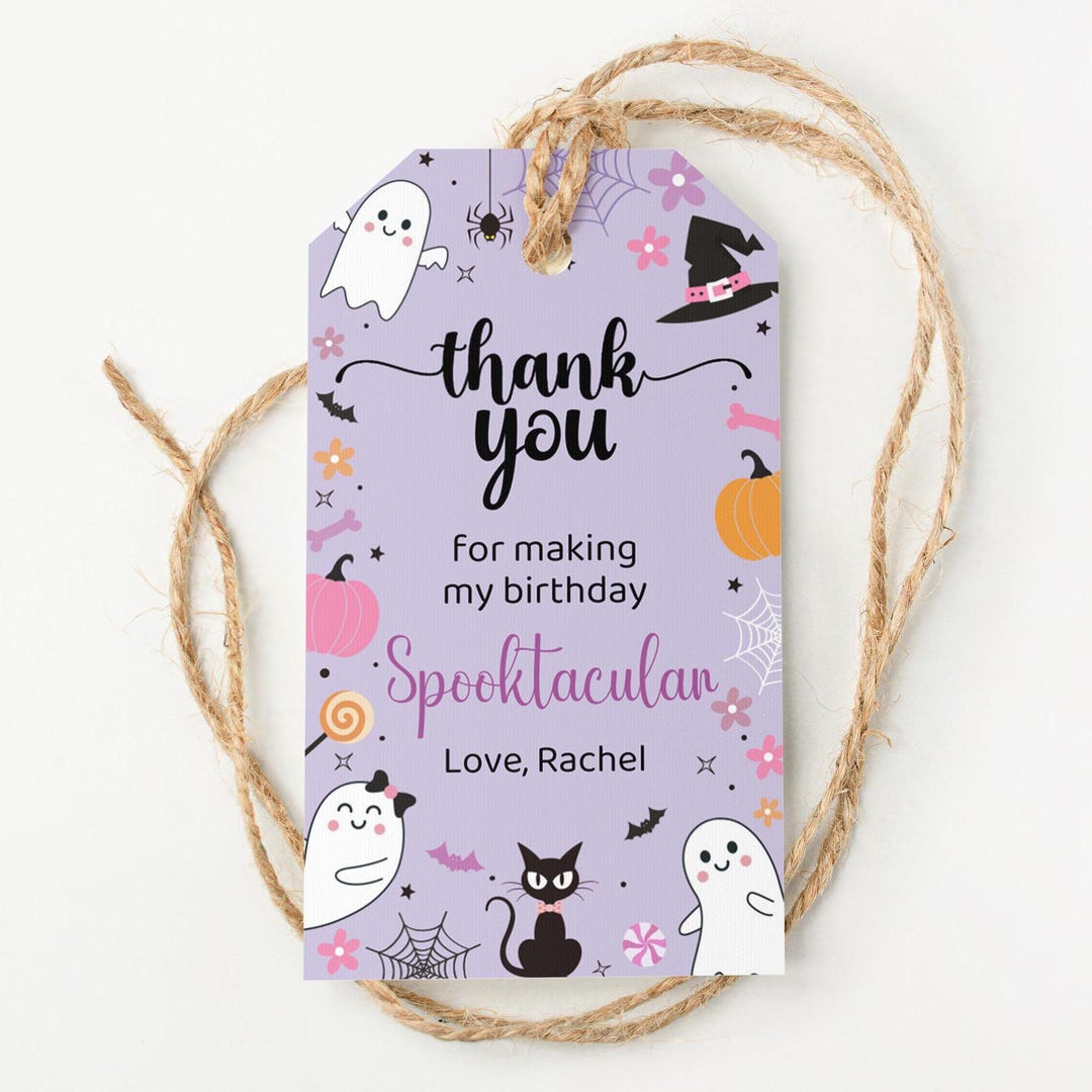 Halloween Birthday Thank You Tag Template, Spooky Cute Party Tags ...