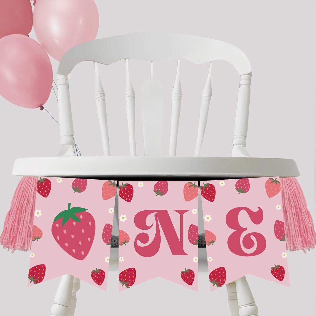 Strawberry First Birthday High Chair Banner, 