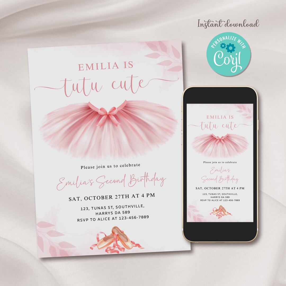 She's Tutu Cute Birthday Invitation, Editable Ballet Girl Birthday ...