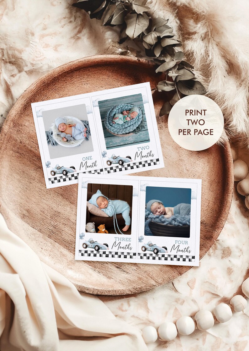 Racing Birthday Photo Banner, Vintage Blue Car, Milestone (digital ...