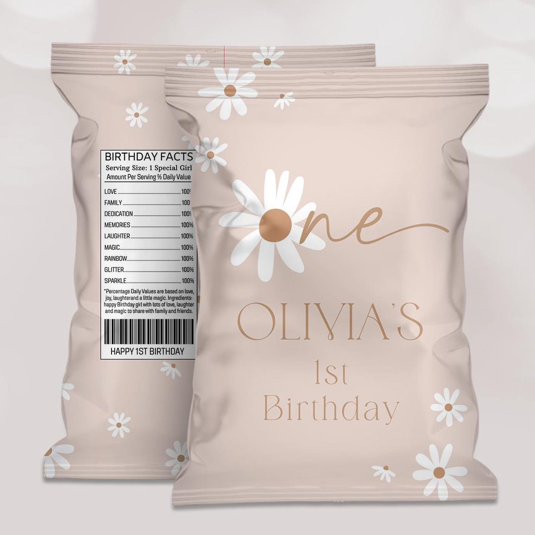 Daisy 1st Birthday Chip Bag, Boho Treat Template (digital Download) - Etsy