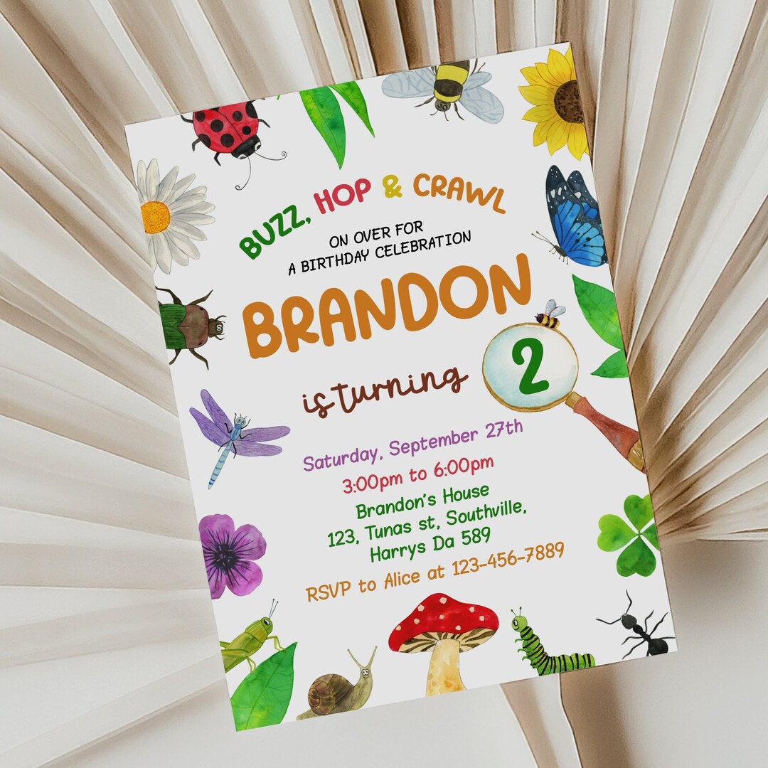 Insect Birthday Invitation, Bugs Birthday Invitation, Insect Thank You ...