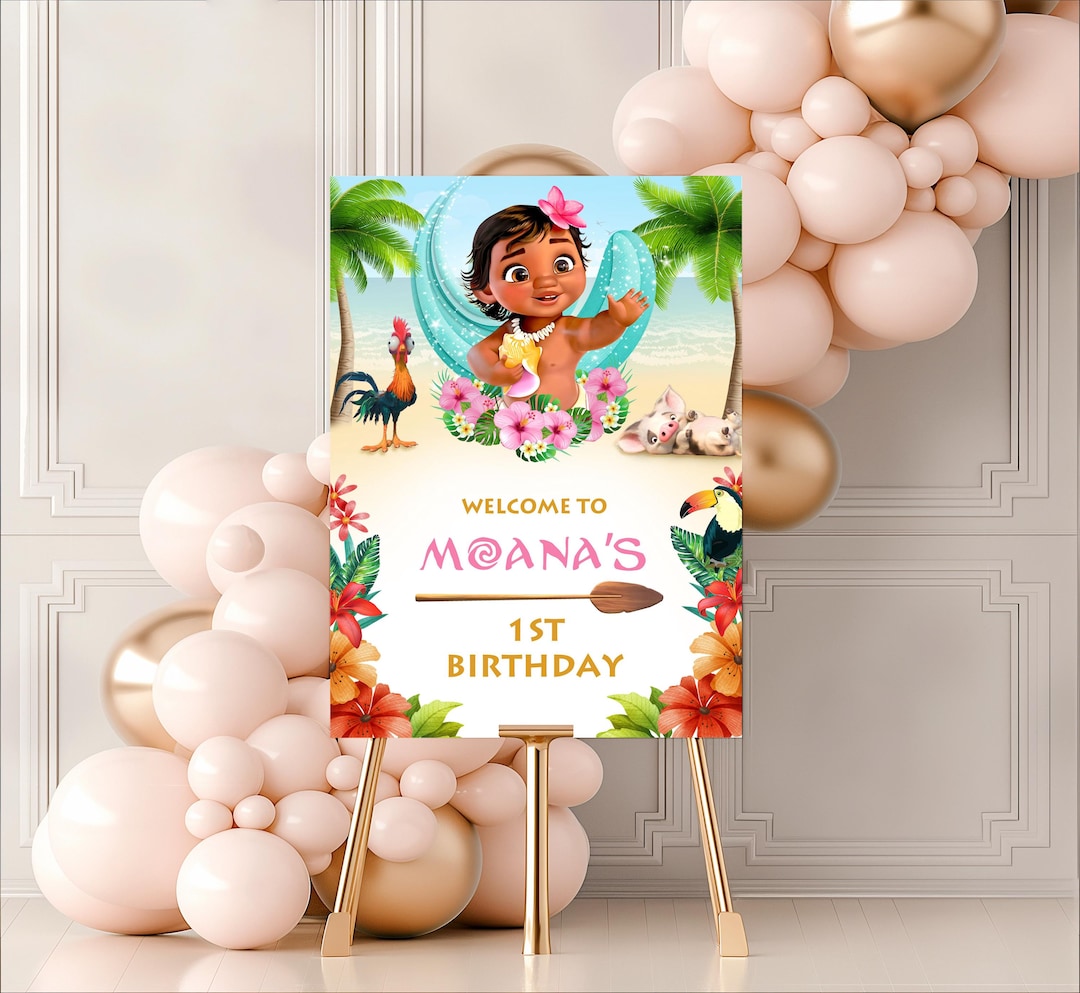 Moana Welcome Sign | Editable Tropical Birthday Poster | Kids Party ...