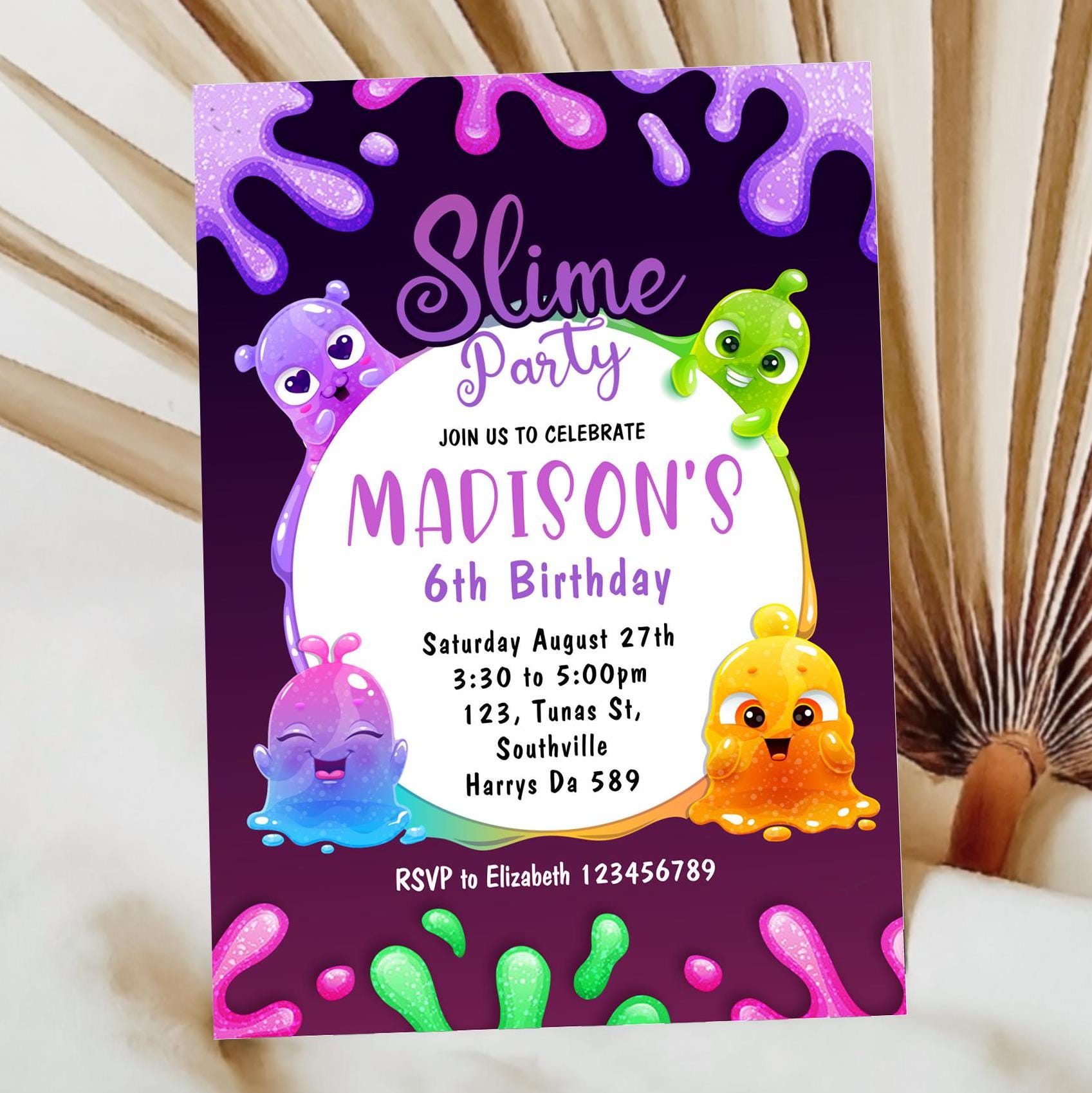 Editable Slime Birthday Invitation, Glow Party Invite (digital Download ...