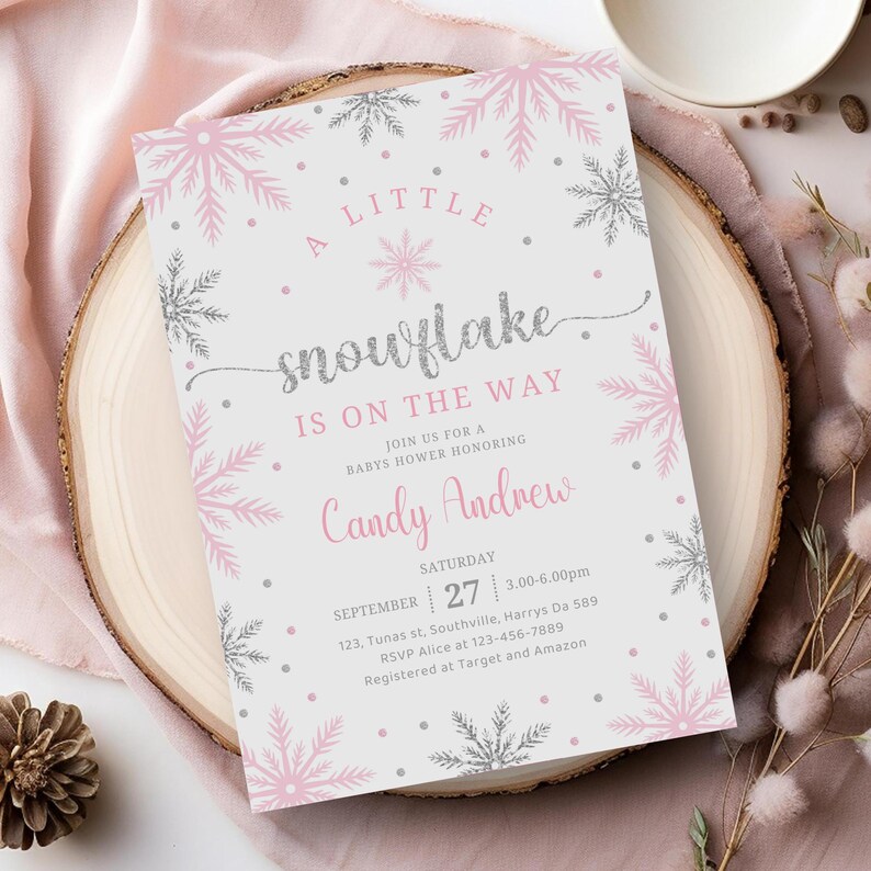 Editable Snowflake Baby Shower Invitation, A Little Snowflake is on the ...