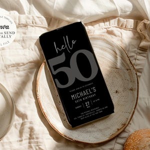 Hello Fifty Party Invitation Template, Hello 50 Birthday Invite, Black ...