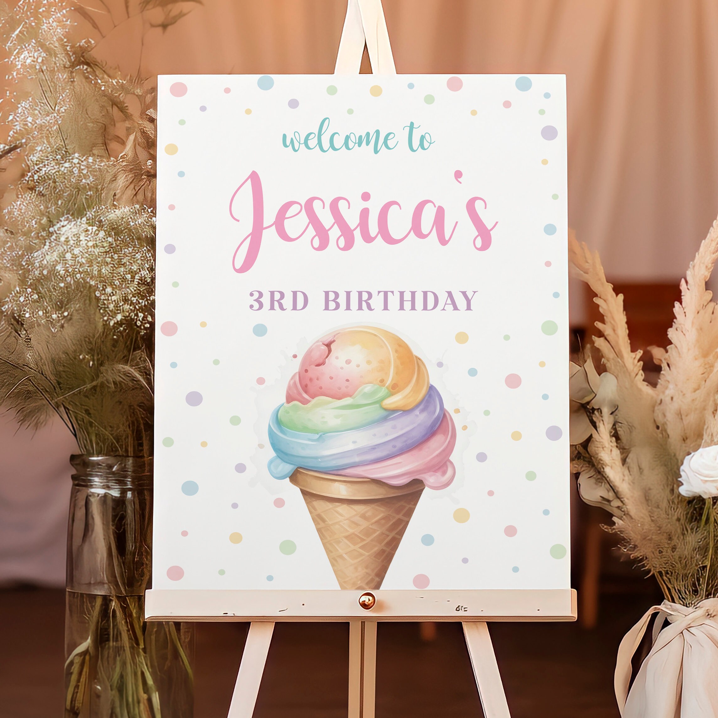 Editable Ice Cream Birthday Welcome Sign Girls Ice Cream Party Welcome ...