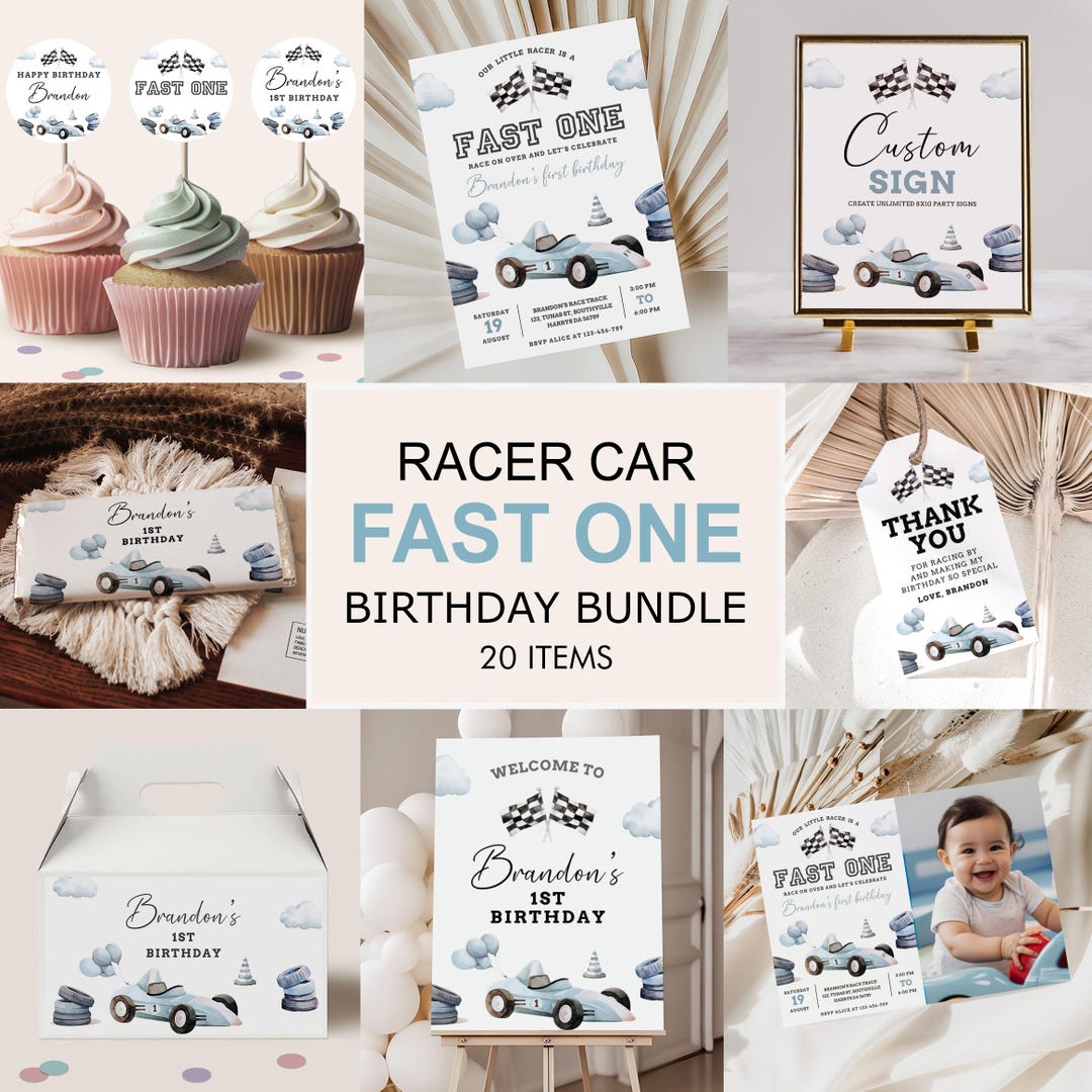 Editable Fast One First Birthday Bundle, First Lap Around the Track Boy ...