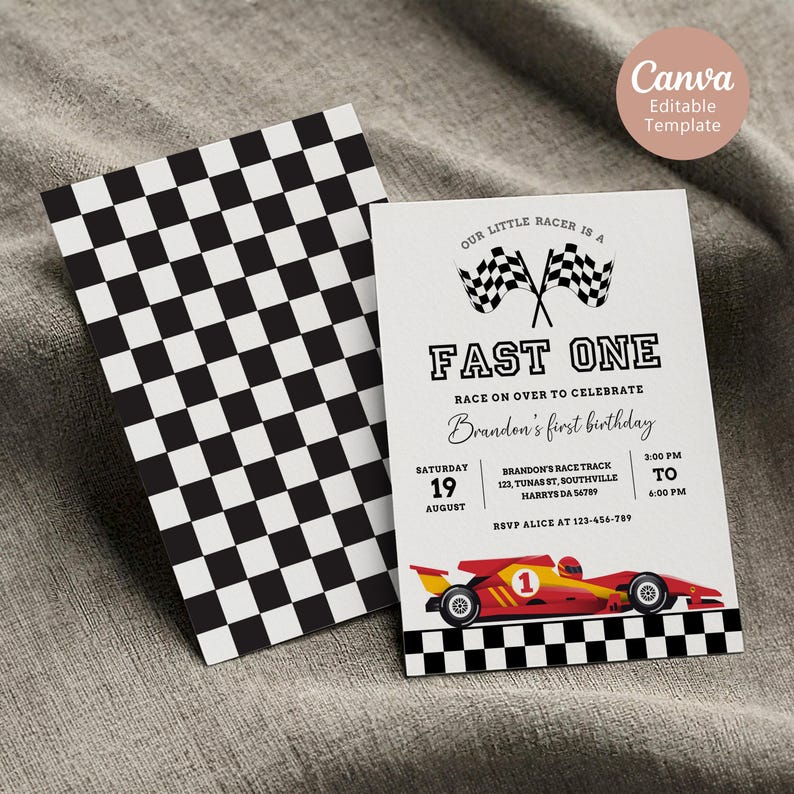Fast One Birthday Invitation, Printable Race Car Birthday Invite ...