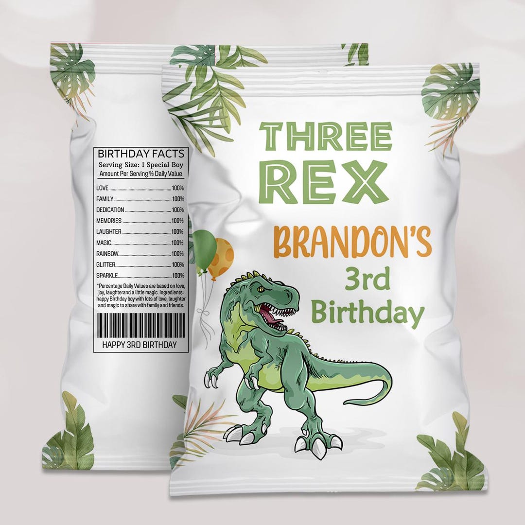 Editable Three Rex Chip Bag Label Template Dinosaur Labels T Rex ...