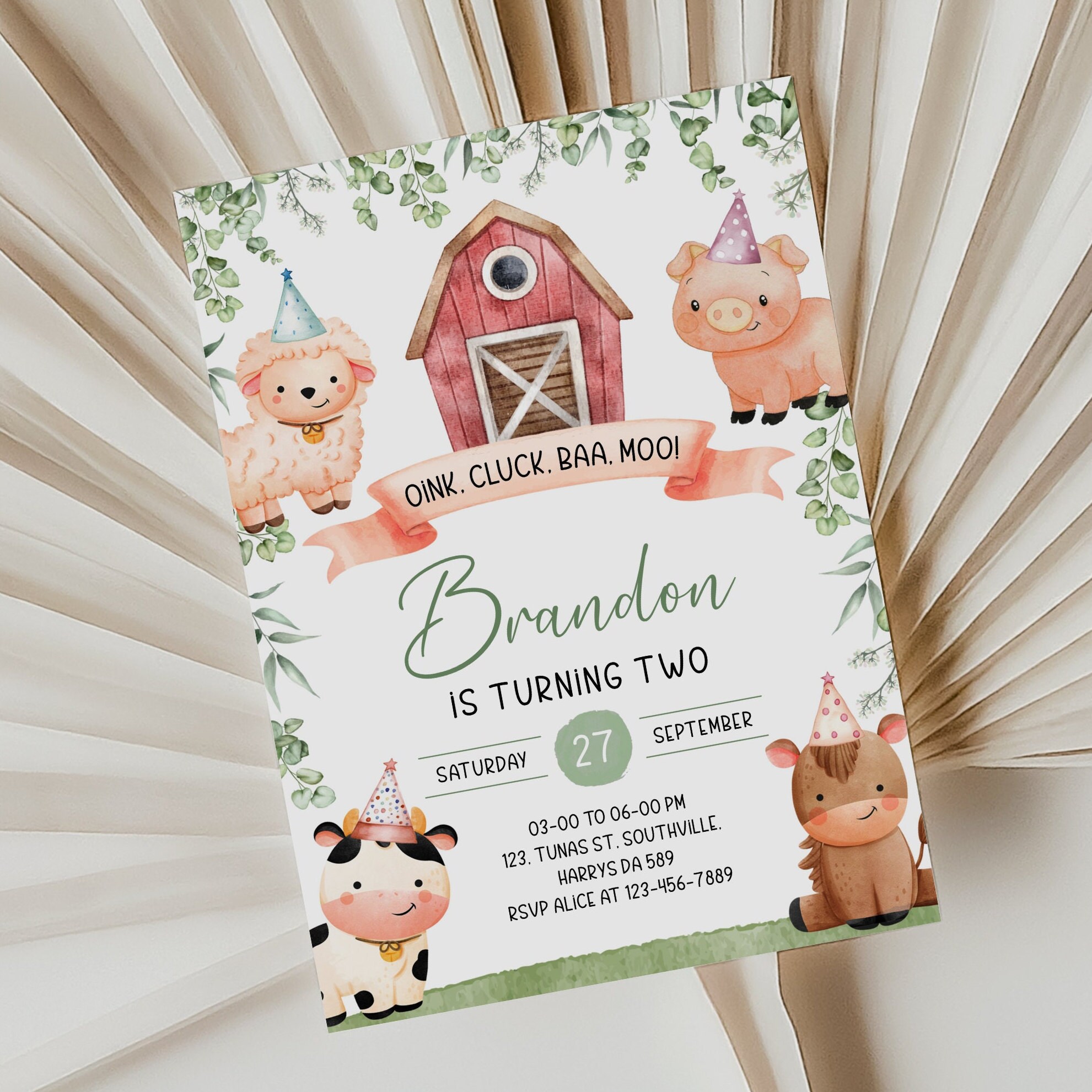 EDITABLE Farm Birthday Invitation, Barn Animals Party Invite Template ...