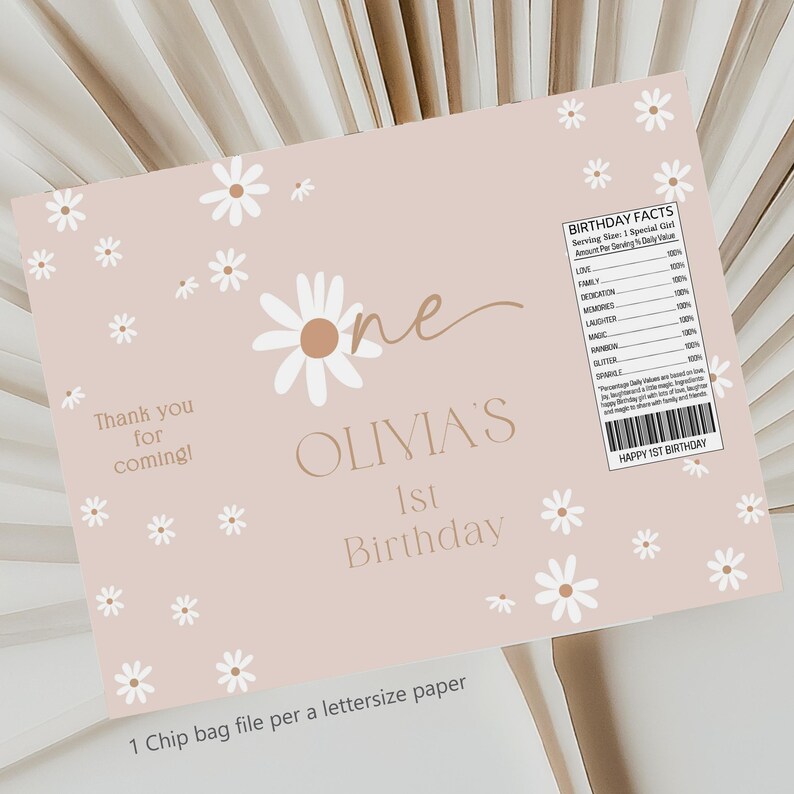 Daisy 1st Birthday Chip Bag, Boho Treat Template (digital Download) - Etsy
