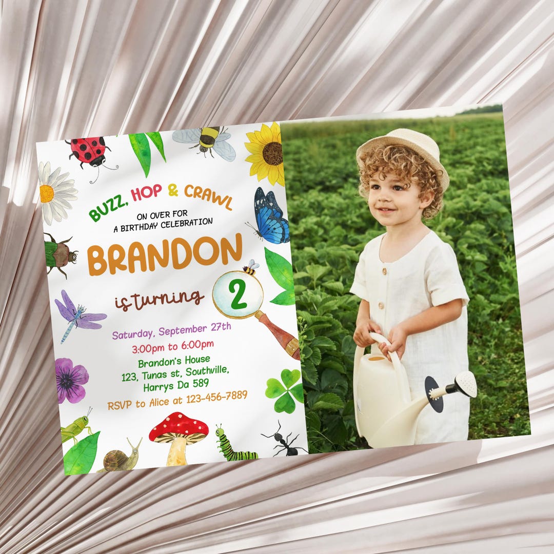 Bugs Birthday Invitation With Photo, Creepy Crawly Party (EDITABLE ...