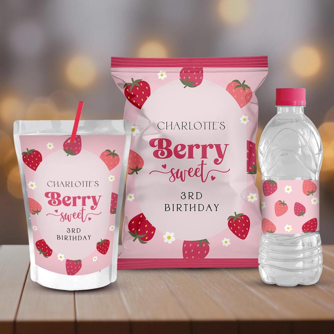 Editable Berry Sweet Party Favor Label Strawberry Chip Bag Berry Sweet ...