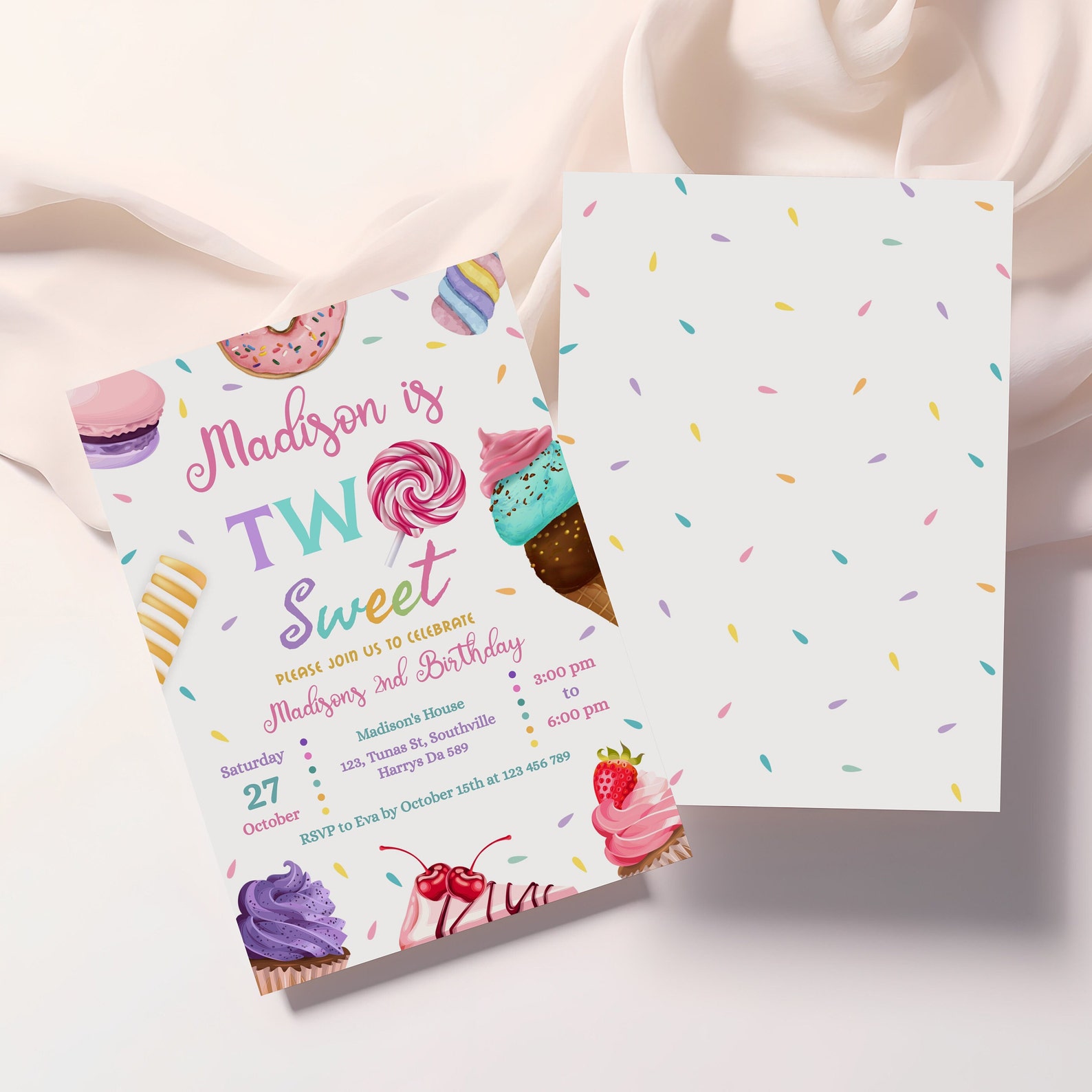 Two Sweet Birthday Invitation, Sweets Birthday Invitation, Donut ...