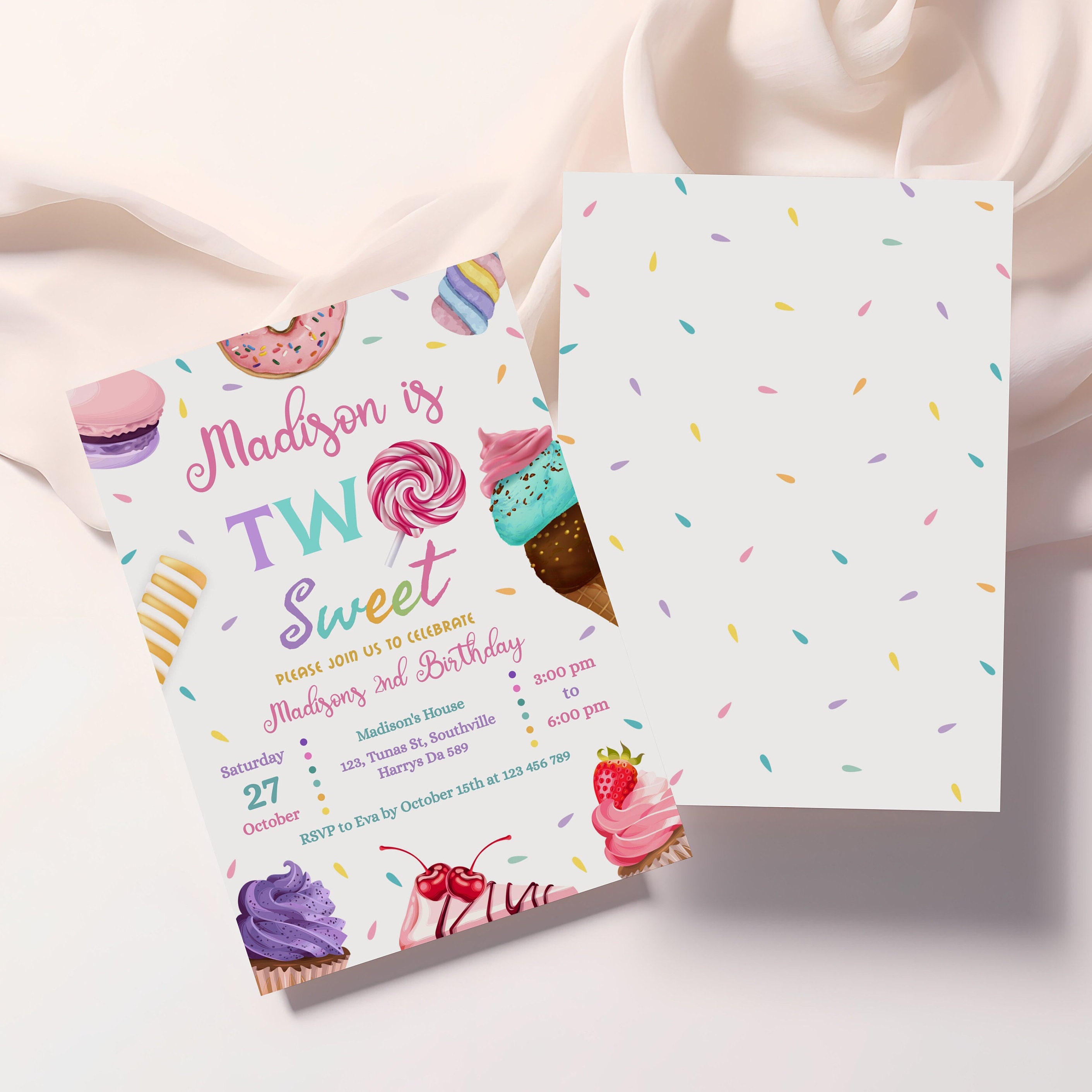Two Sweet Birthday Invitation, Second Birthday, Donut Theme (digital ...