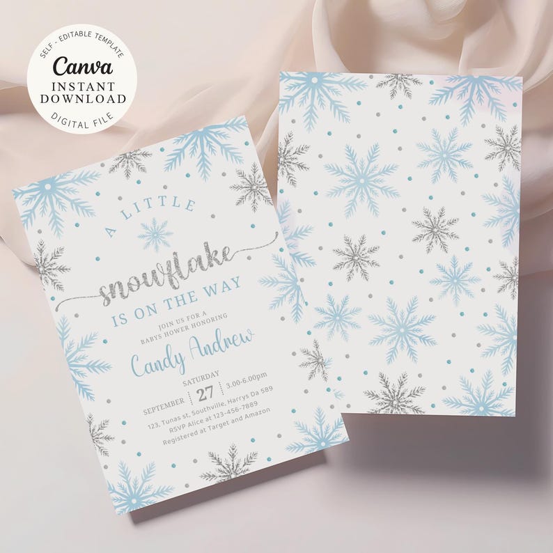 Editable Snowflake Baby Shower Invitation, A Little Snowflake is on the ...
