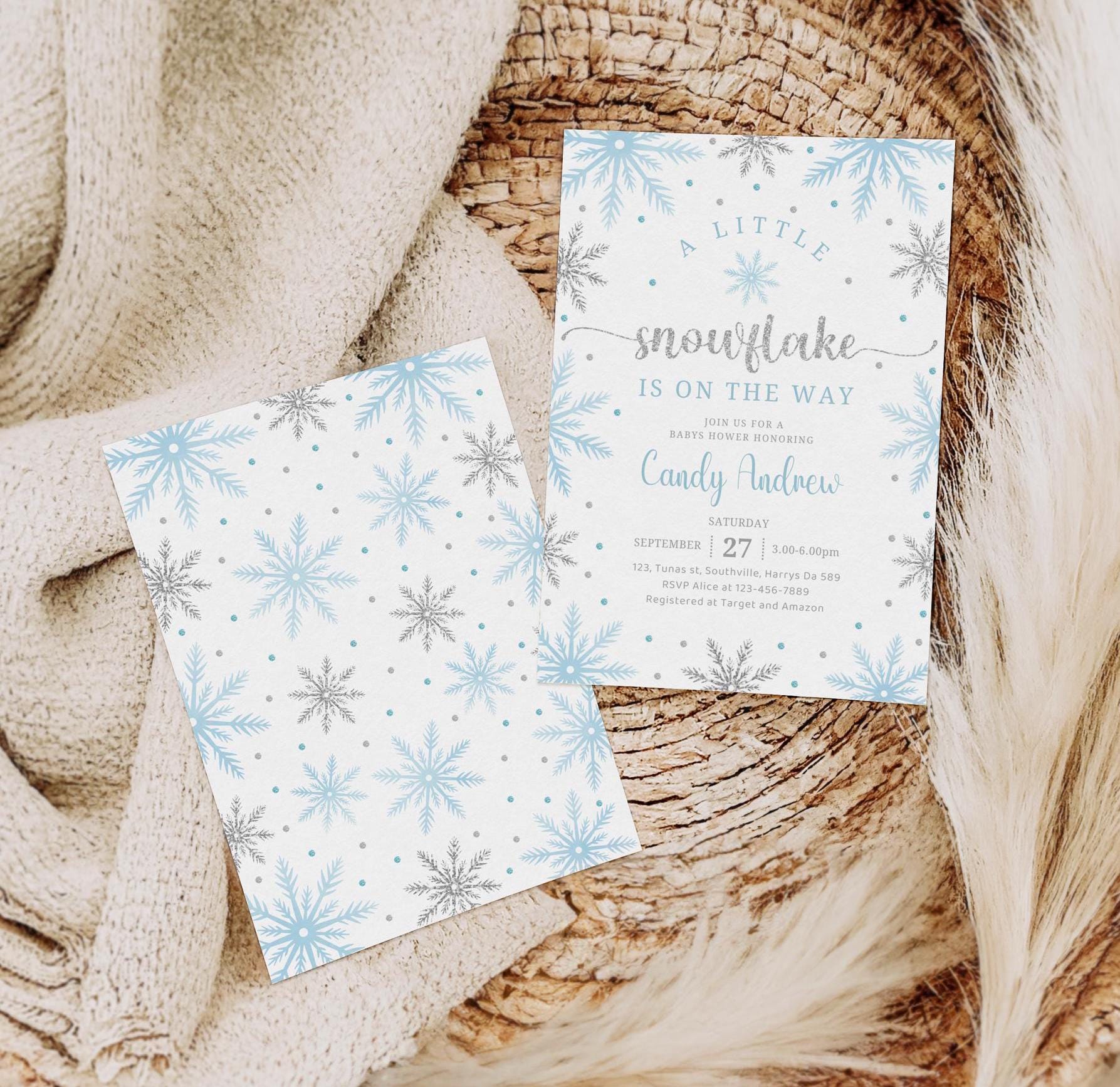 Editable Snowflake Baby Shower Invitation, A Little Snowflake is on the ...