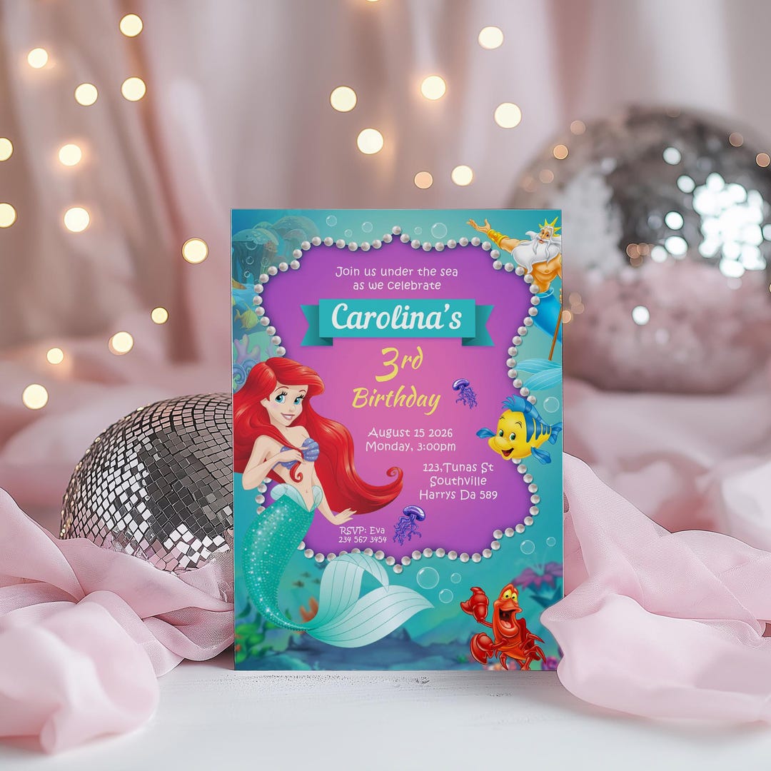 Editable Little Mermaid Birthday Invitation, Ariel Invite (digital ...