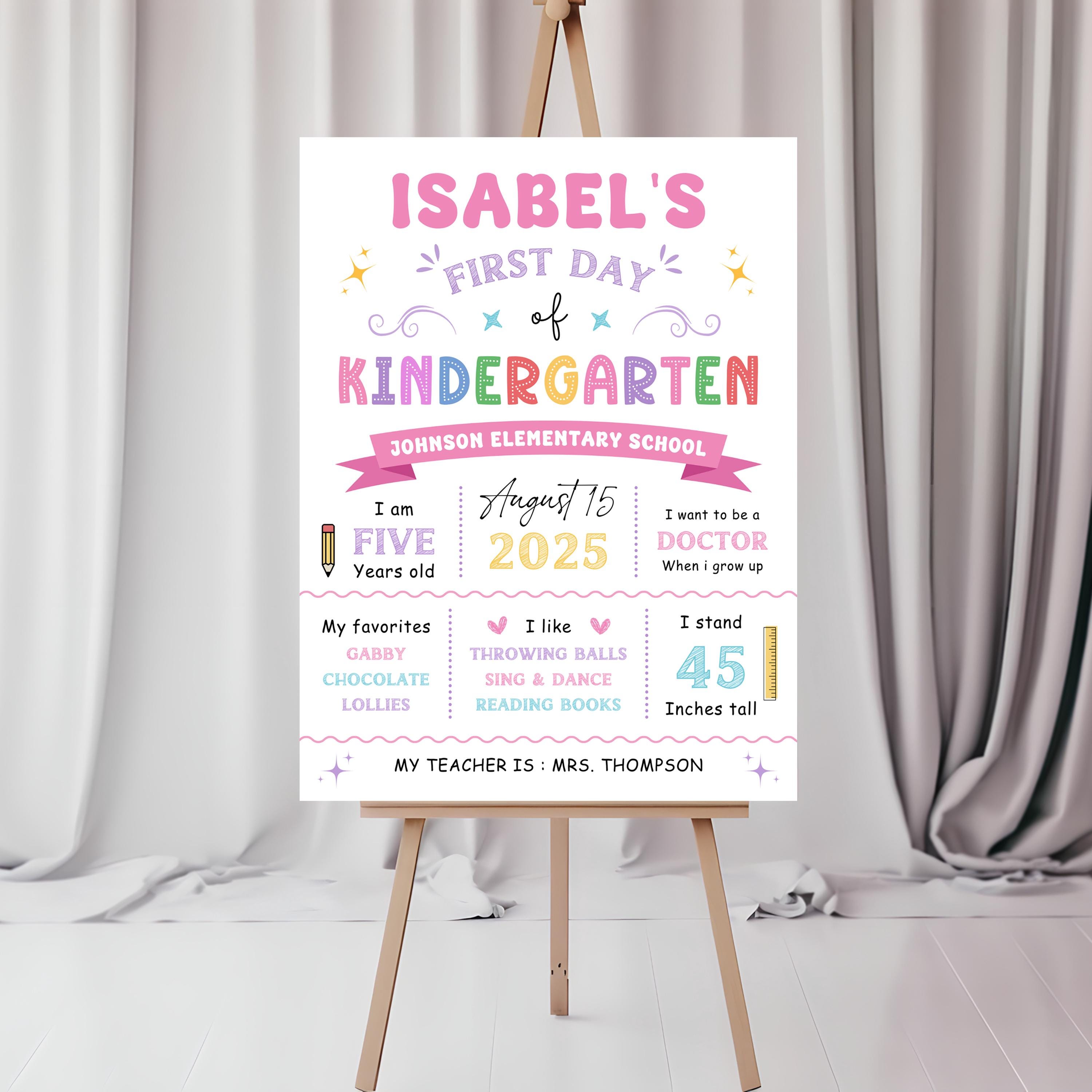 Editable Back to School Sign Template, Kindergarten, First Day (digital ...