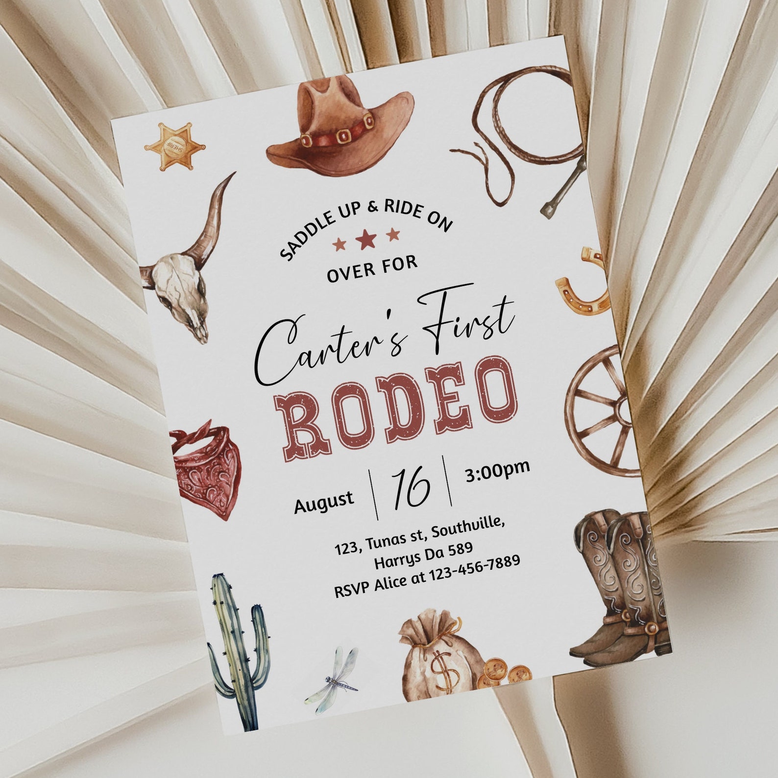Editable My First Rodeo Invitation Cowboy Birthday Invite Wild West ...