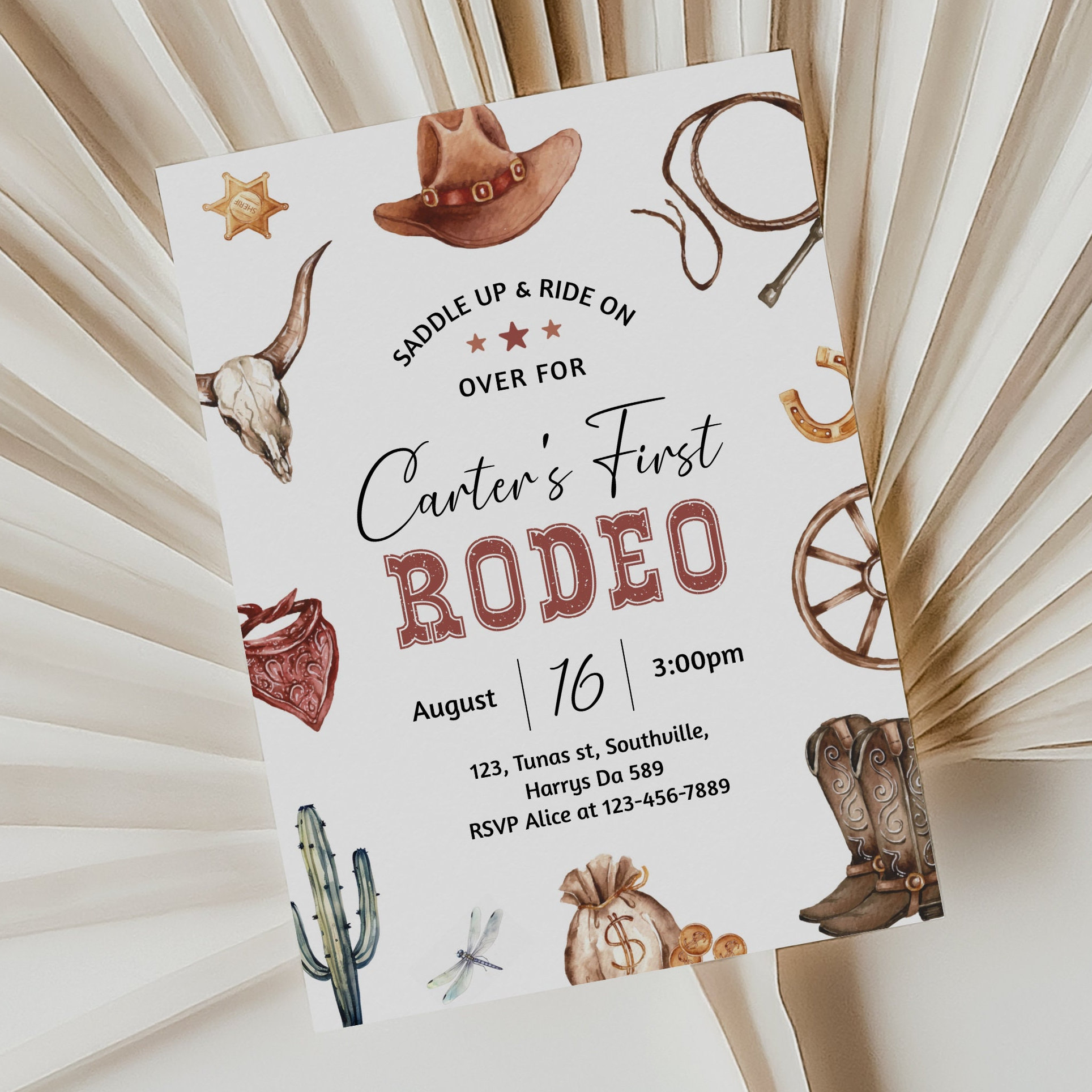 Editable My First Rodeo Invitation Cowboy Birthday Invite Wild West ...
