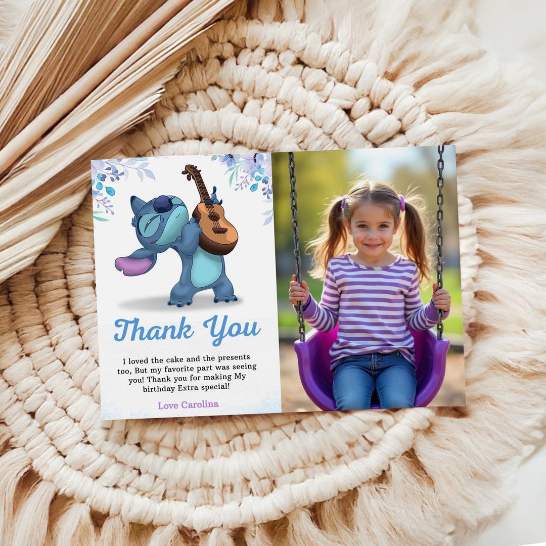 Stitch Birthday Thank You Card With Photo Stitch Birthday Lilo and ...