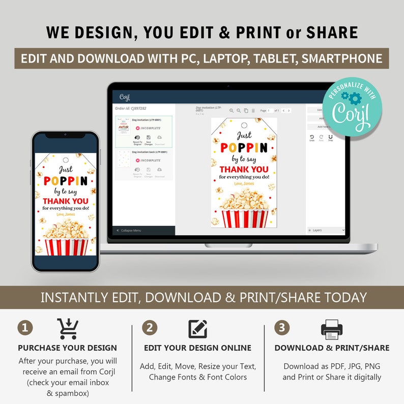 EDITABLE Popcorn Teacher Appreciation Tags Gift Tags Thank You Tag ...
