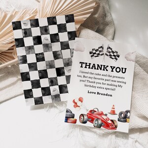 Race Car Birthday Thank You Card, Editable Template (instant Download ...