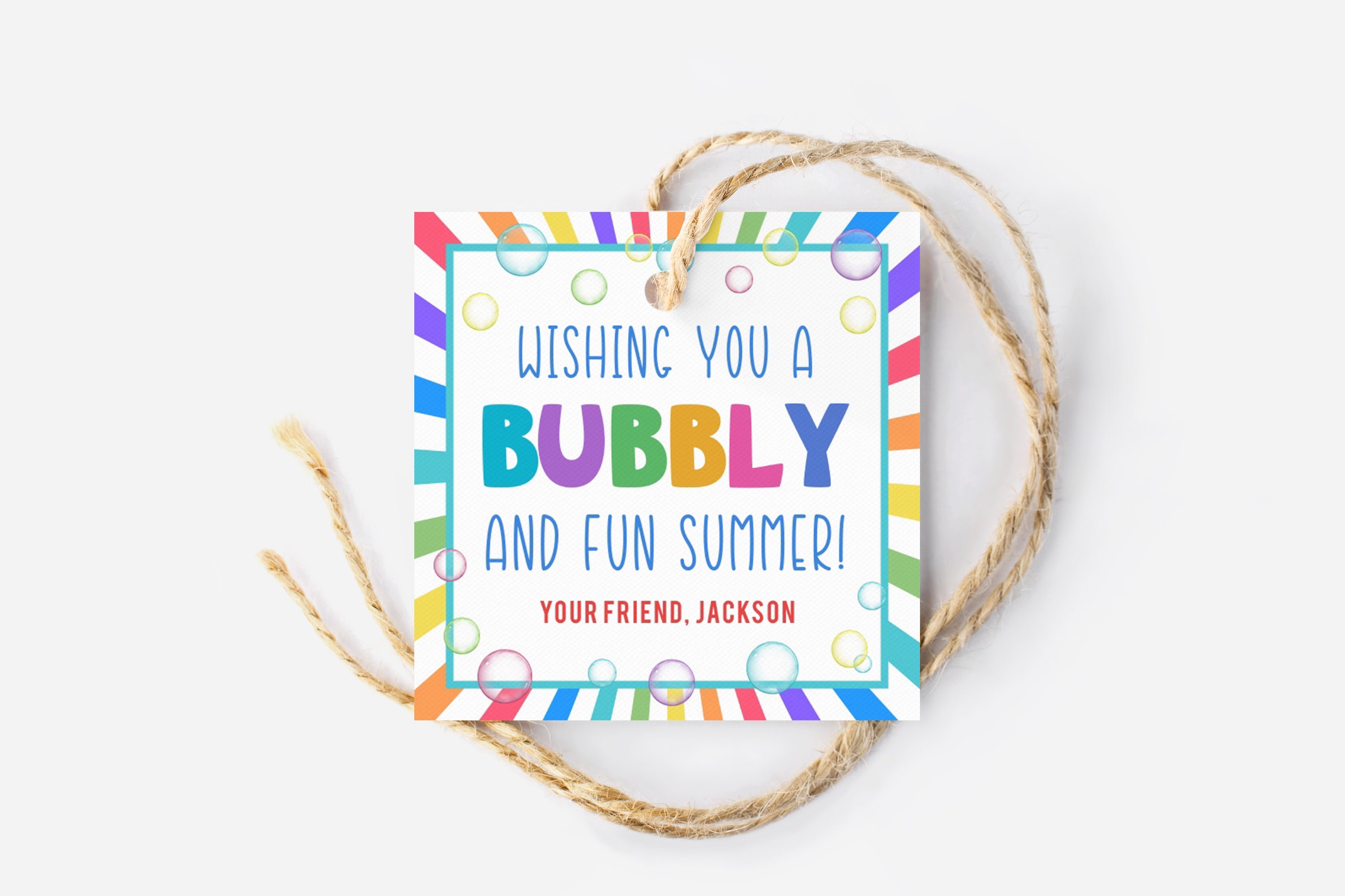 End of School Bubble Tags Summer Vacation Bubble Favor Tag Classmate ...