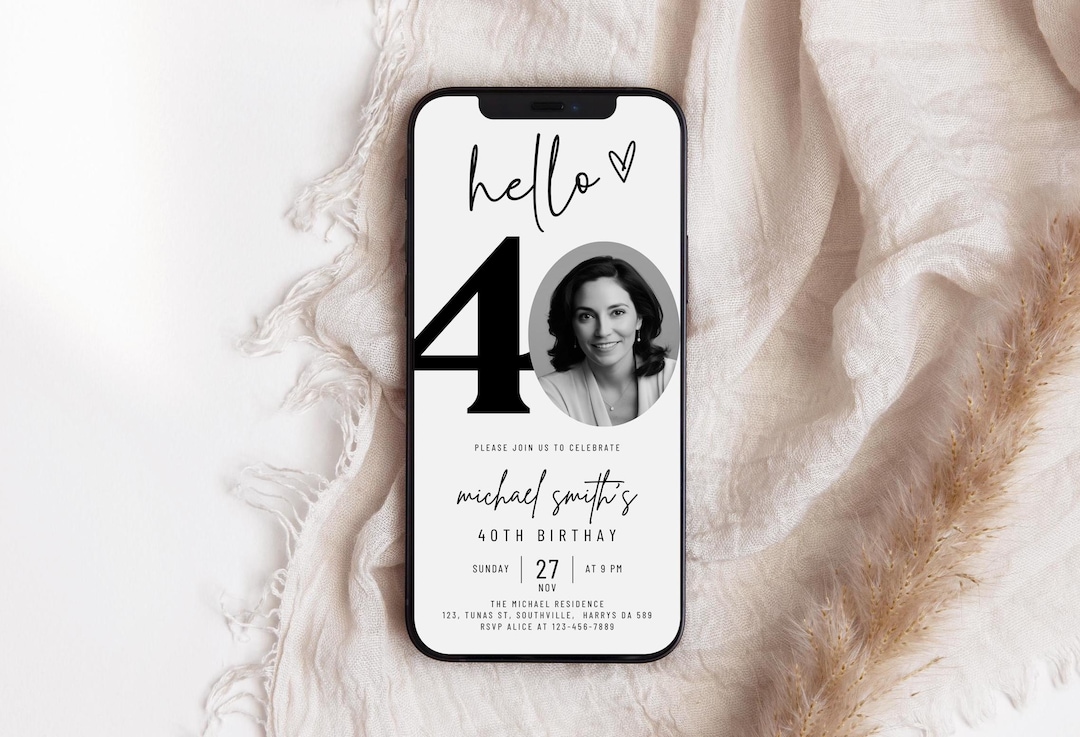 Editable Hello 40th Birthday Invitation, Digital Download, for Men or ...