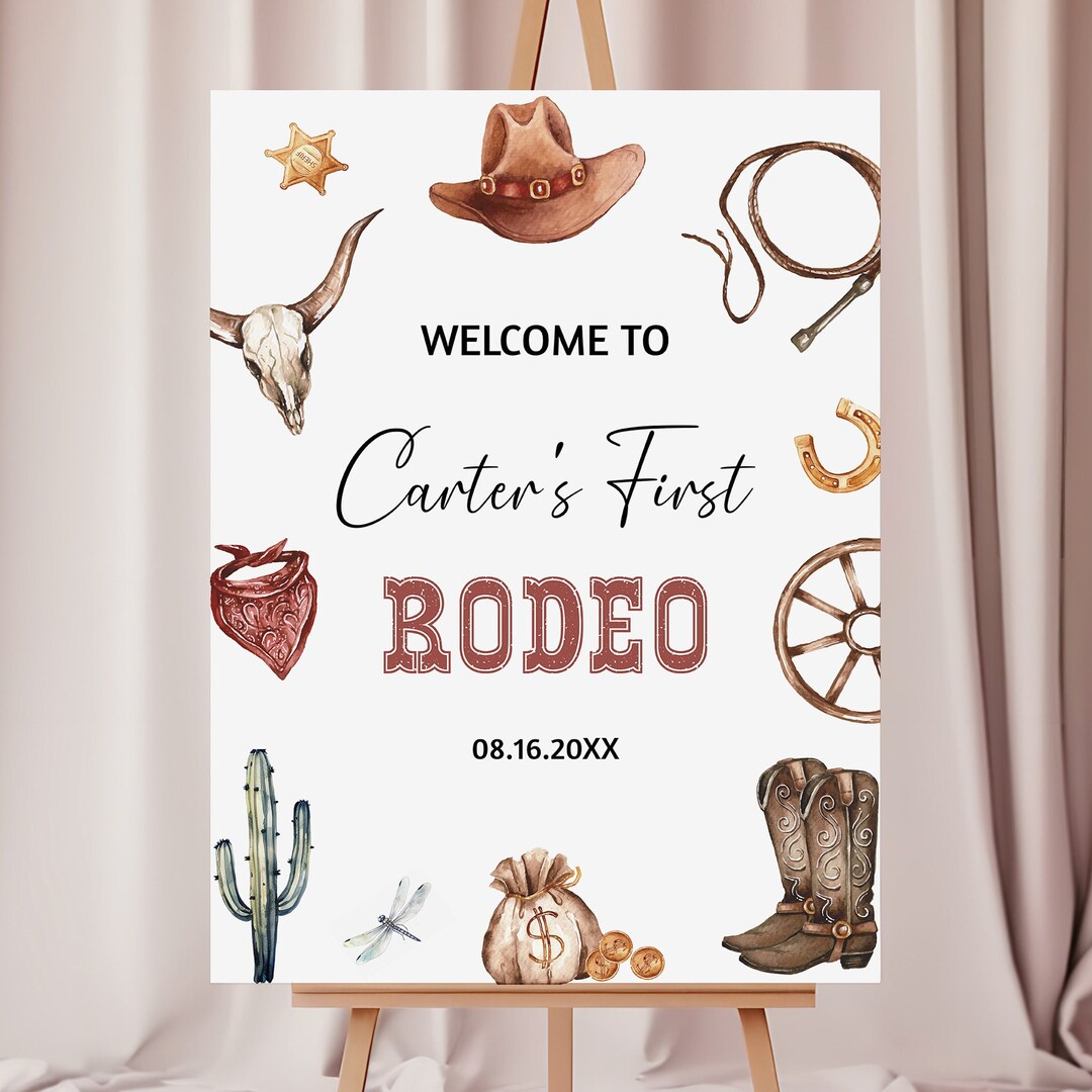 EDITABLE My First Rodeo Birthday Party Signs Cowboy Welcome Sign ...