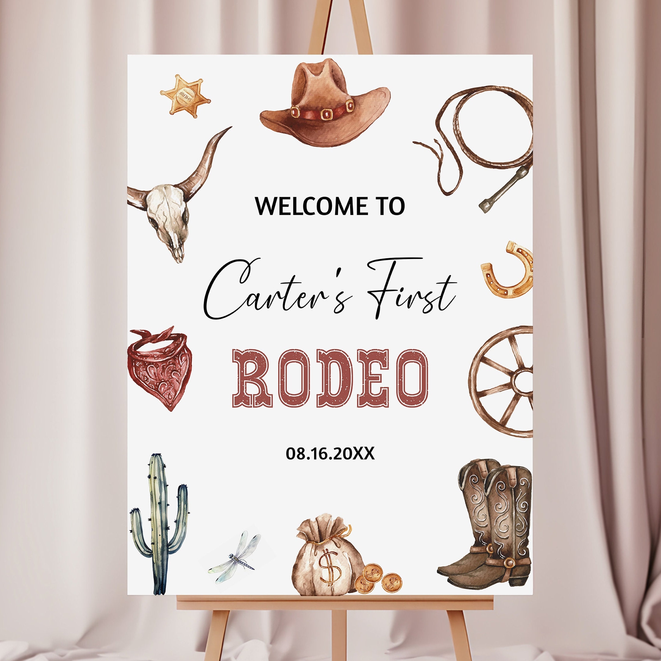 EDITABLE My First Rodeo Birthday Party Signs Cowboy Welcome Sign ...