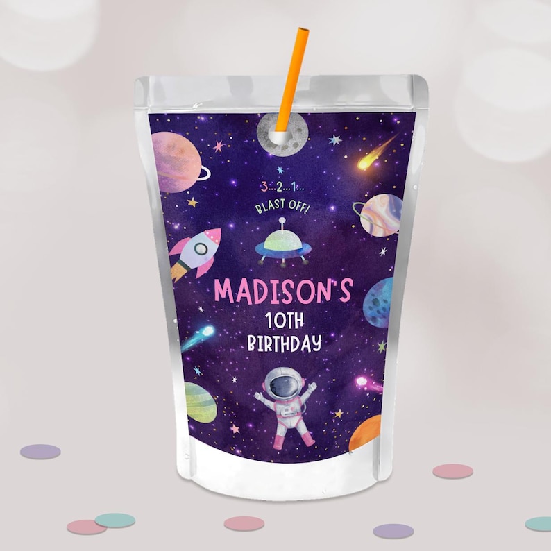 Editable Outer Space Party Favor Labels, Galaxy Planets Design (digital ...