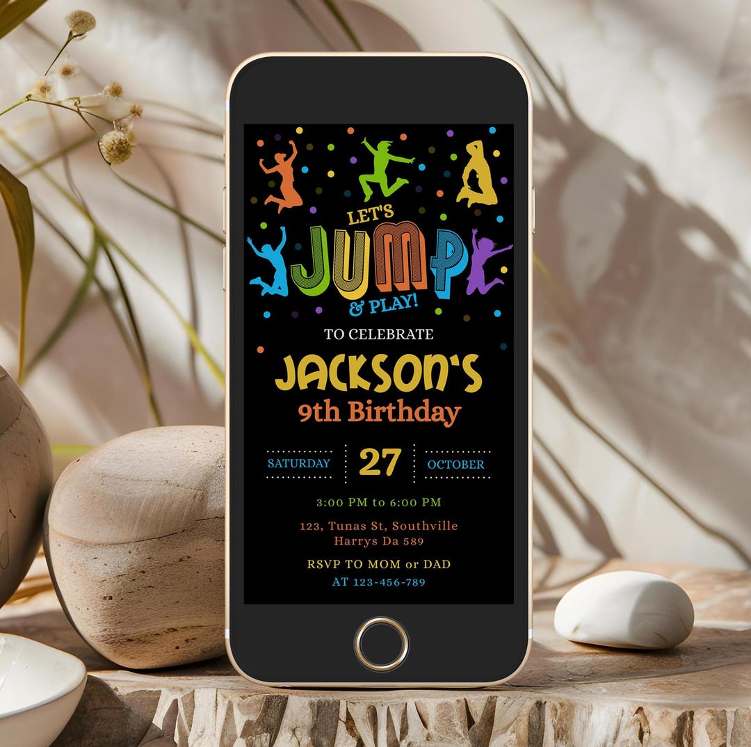 Trampoline Park Birthday Invitation, Editable Phone Evite (digital ...