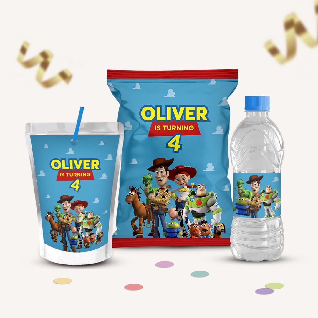Toy Story Party Package, Chip Bag, Water Bottle, Juice Pouch, Toy Story ...