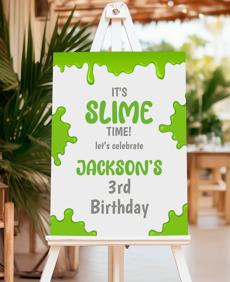 Slime Birthday Welcome Sign Template, Green Slime Printable (digital ...