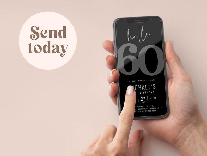 Editable 60th Birthday E-invite, Modern Party Announcement (digital ...