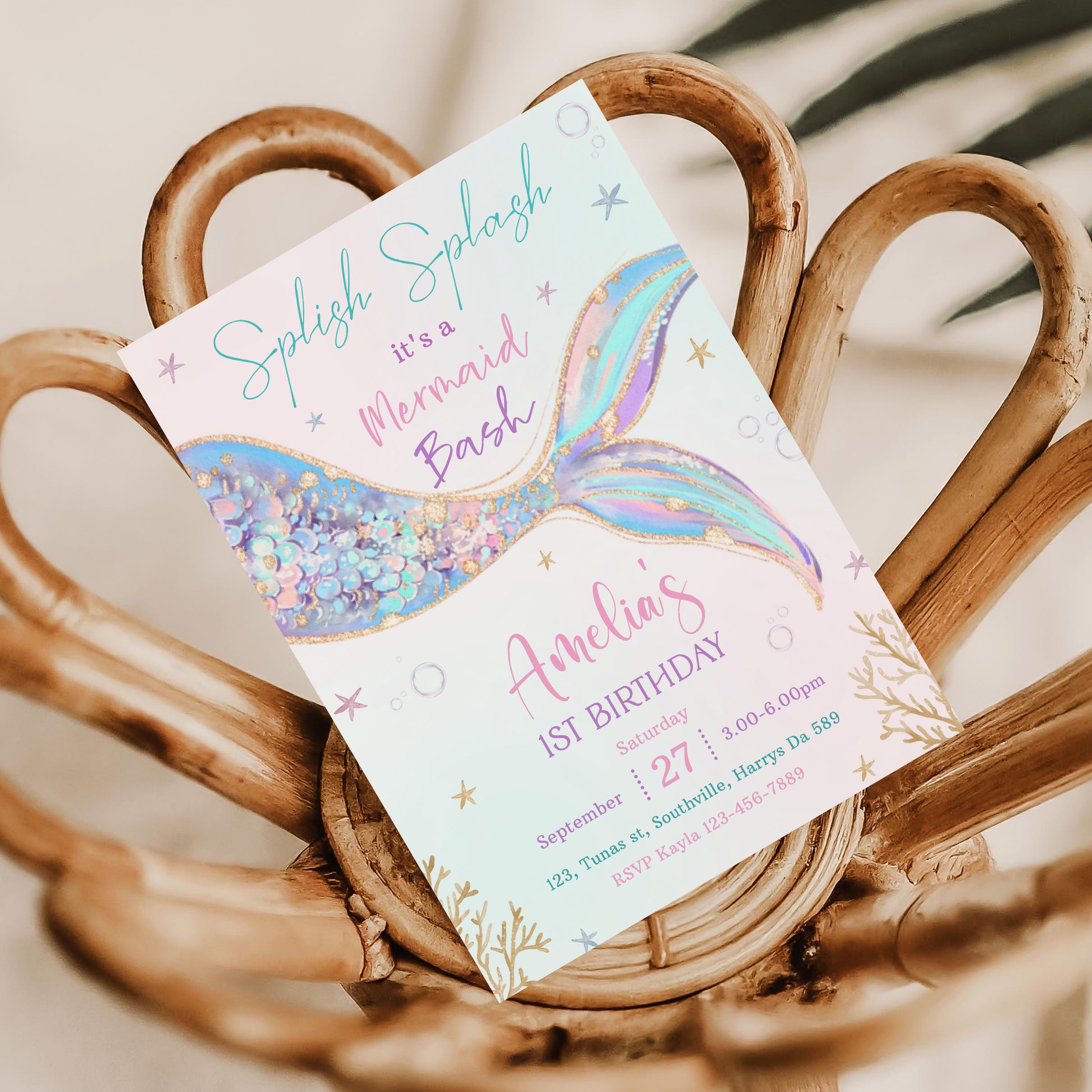 Mermaid Birthday Invitation, Mermaid Bash Under the Sea Birthday Invite ...