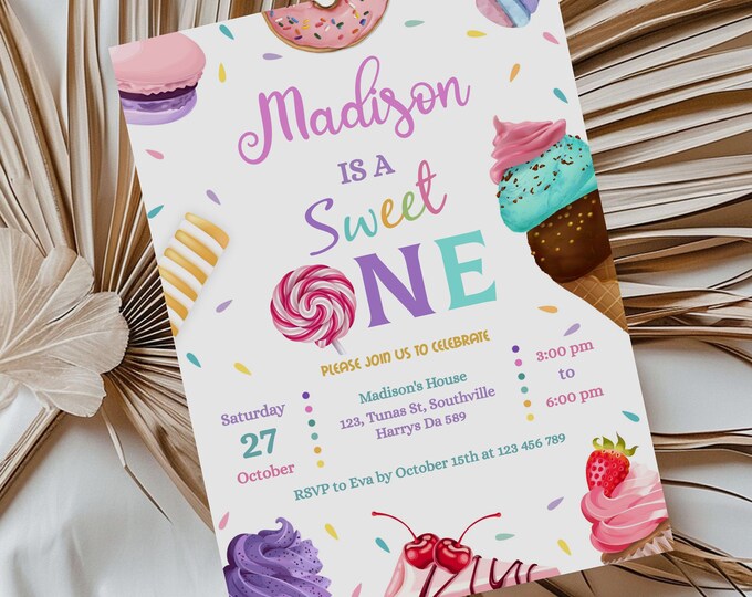 Editable Sweets Candy Invitation Template, Ice Cream Birthday ...