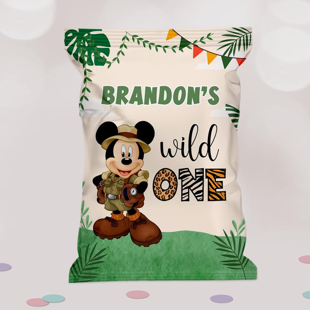 Mickey Mouse Wild One Chip Bag, Safari Birthday, Canva Template ...