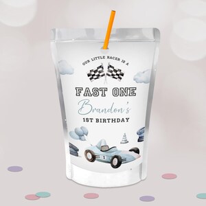 Editable Fast One Party Decorations Racecar Package Birthday Racing Car ...