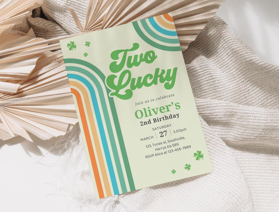 Editable Two Lucky Birthday Invitation, Two Lucky Invite Boy, Shamrock ...