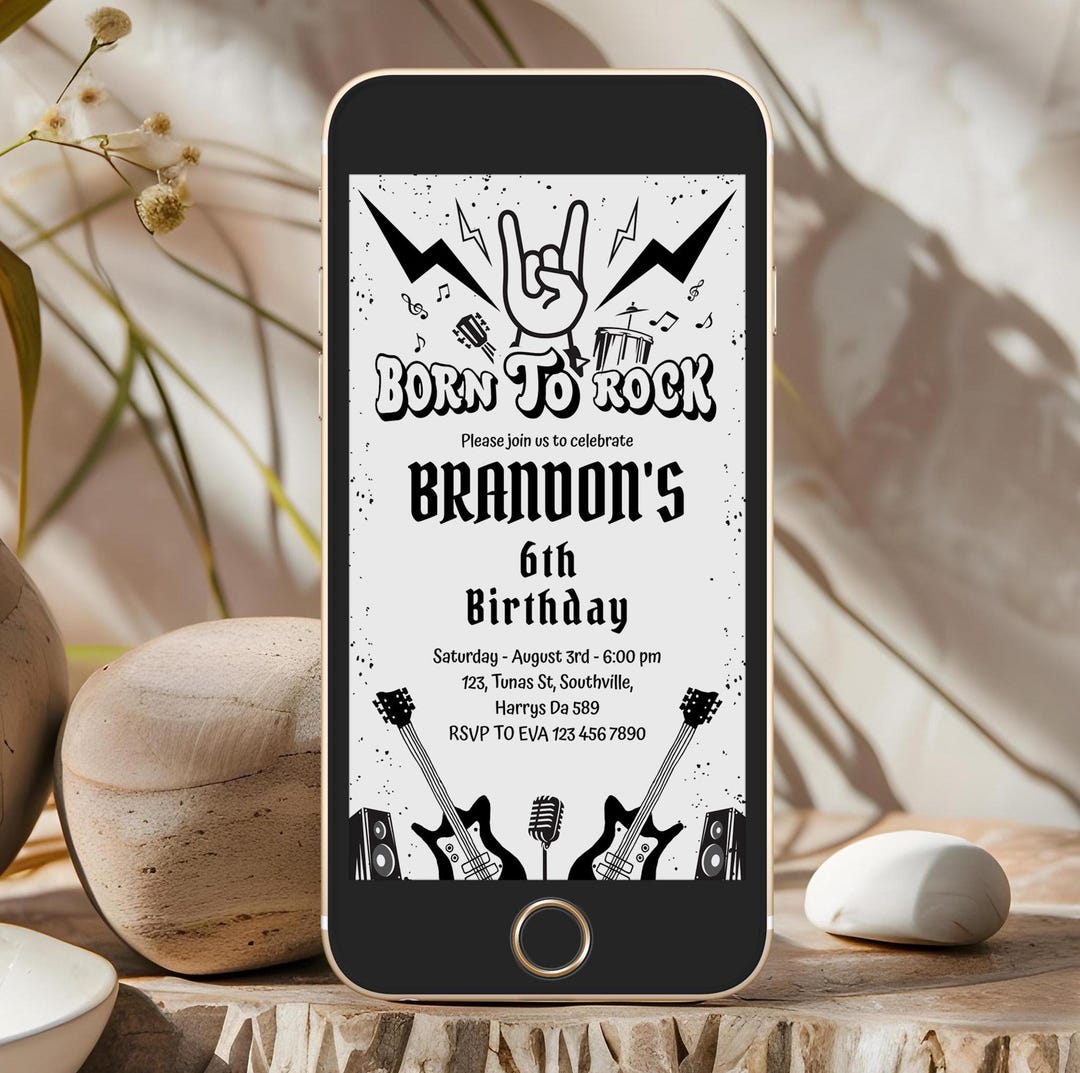 Born to Rock Birthday Party Invitation Rock and Roll Party Punk Rock ...