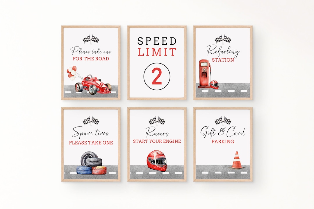 Editable Race Car Party Sign Bundle, Racing Party Sign, TWO FAST ...