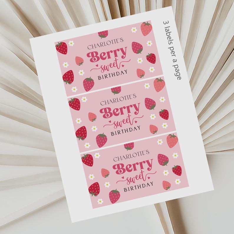 Editable Berry Sweet Birthday Gable Box Labels, Strawberry Gable Box ...