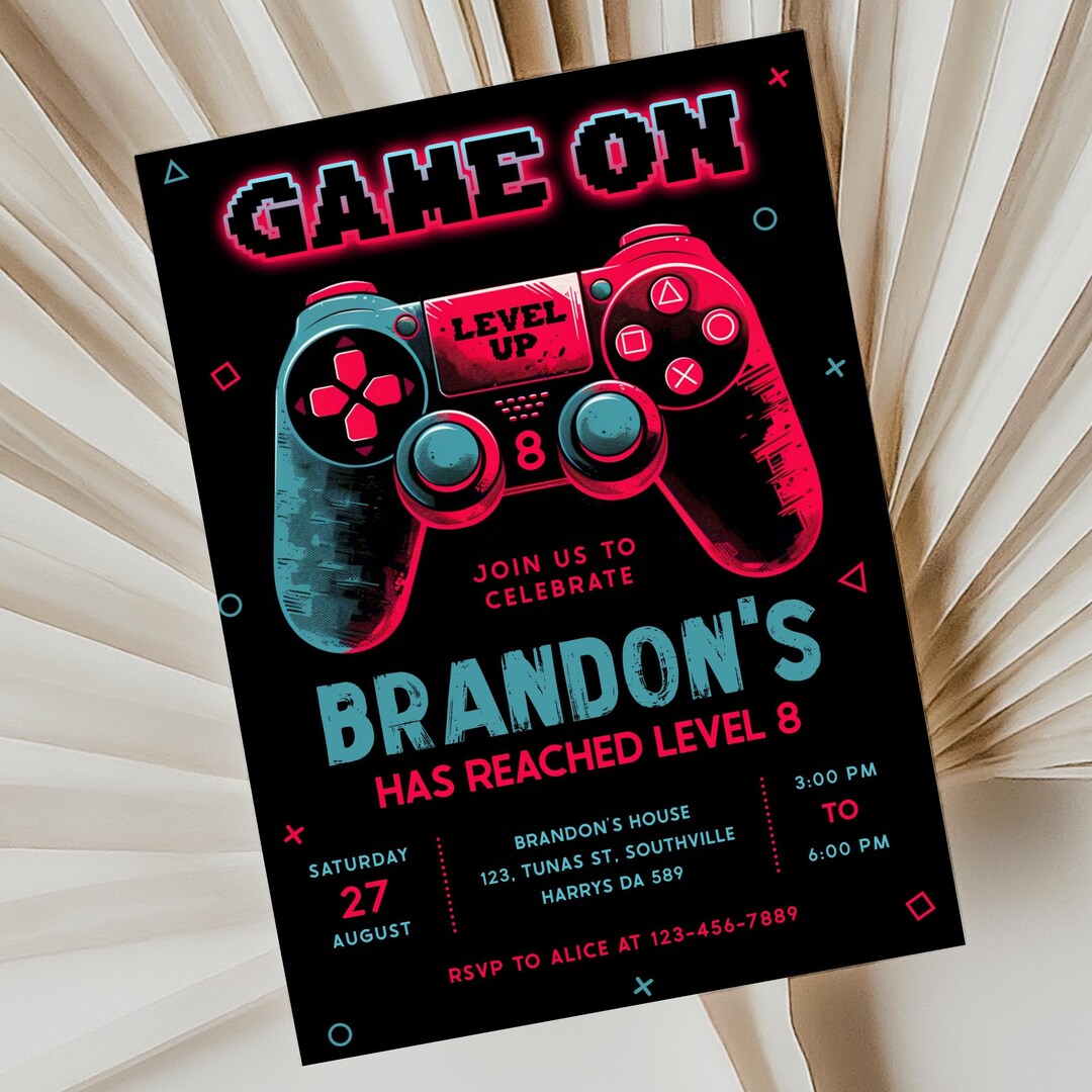 Editable Video Game Birthday Invitation, Level up Gamer Party (digital ...
