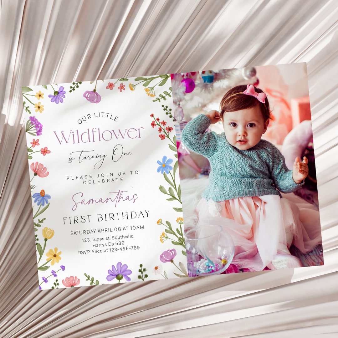 Wildflower First Birthday Invitation, Photo, Garden Party (digital ...